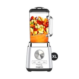 Magimix Power Blender 5XL chrome matt Standmixer (1.500 Watt, 2 Liter Glasbeh&auml;lter, bis 22.000 U/min., 4 Automatikprogramme: Crushed Ice, Smoothies, Suppen, Desserts, Auto-Rinse-Funktion, Silber/Transparent)