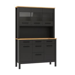 Inter Link Buffetschrank Carbona mit 5 T&uuml;ren & 5 Schubladen, Sicherheitsglas, Anthrazit/Artisan Eiche