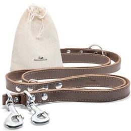 Freudentier Hundeleine aus zertifiziertem Leder 2m, verstellbar dunkelbraun 2,5 cm