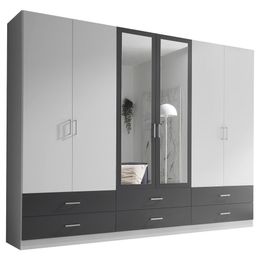 Boxxx Dreht&uuml;renschrank, Graphit, Wei&szlig;, Glas, Holzwerkstoff, 3 F&auml;cher, 6 Schublade(n) Schubladen, 272x211x55 cm, Schlafzimmer, Kleiderschr&auml;nke, Kleiderschr&auml;nke mit Spiegel
