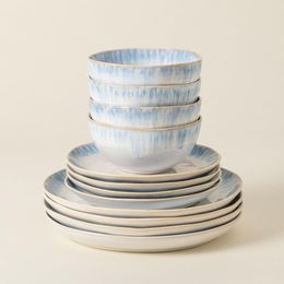 Costa Nova Kombiservice Brisa, Blau, Wei&szlig; Hochglanz, Keramik, 12-teilig, 670 ml, Handmade in Europe, Essen & Trinken, Geschirr, Geschirr-Sets, Kombiservice