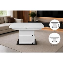 CARRYHOME Couchtisch, Wei&szlig;, Metall, Glas, Holzwerkstoff, rechteckig, Bodenplatte, 70x50-78x125-150 cm, ausziehbar, h&ouml;henverstellbar, Wohnzimmer, Wohnzimmertische, Couchtische, Couchtische Glas