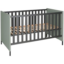 Jimmylee Gitterbett Mia, Anthrazit, Gr&uuml;n, Holz, Holzwerkstoff, Buche, 70x140 cm, DIN EN ISO 9001, zum Juniorbett umbaubar, h&ouml;henverstellbar, Aufbauanleitung im Karton, Lattenrost inklusive, Schlupfsprossen, Babym&ouml;bel, Babybetten, Gitterbett