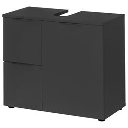 Xora Waschbeckenunterschrank Porto, Schwarz, Kunststoff, 1 F&auml;cher, 2 Schublade(n) Schubladen, einzeln stellbar, 70x60x35 cm, Fsc, stehend, Badezimmer, Badezimmerschr&auml;nke, Waschbeckenunterschr&auml;nke
