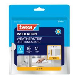 Tesa Dichtungsband Tesamoll 55604 Universal, f&uuml;r Spalten mit B 1-5 mm, Schaumstoff, wei&szlig;, 1 Rolle mit L 6 m x B 15 mm