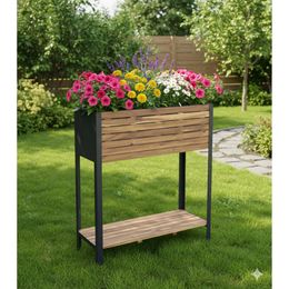 Hochbeet 'Leonie' Akazienholz/Stahlrahmen naturfarben/schwarz 90 x 100 x 31 cm