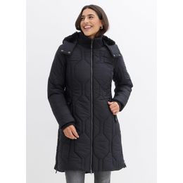 bonprix Kurzmantel mit Diamant- Steppung und seitlichen Zippern, schwarz, Gr.52, Modischer Kurzmantel mit Kapuze in Steppmuster