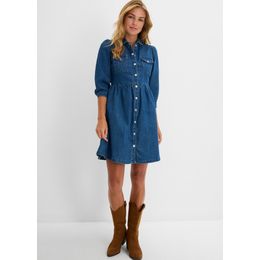 bonprix Jeanskleid, blau, Gr.50, modisches Jeanskleid mit Knopfleiste vorne, 82% Baumwolle
