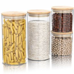 arendo Vorratsgl&auml;ser aus Borosilikatglas, rund, 4er-Set mit 2 x 0,78 l und 2 x 1,57 l, Bambusdeckel und luftdichter Silikondichtung