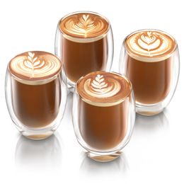 arendo Thermogl&auml;ser 4er-Set, je 350 ml, doppelwandiges Borosilikatglas, ohne Henkel, f&uuml;r Kaffee und Tee, sp&uuml;lmaschinen- und mikrowellengeeignet