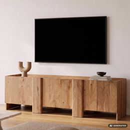 FineBuy TV Board 75 Zoll Kommode Lowboard Fernsehschrank Massivholz 165cm mit T&uuml;ren