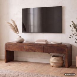 FineBuy TV Board 70 Zoll Kommode Lowboard Fernsehschrank Massivholz 160cm Schubladen