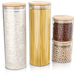 arendo Vorratsgl&auml;ser aus Borosilikatglas, rund, 4er-Set mit 2 x 0,785 l und 2 x 2,2 l, Bambusdeckel und luftdichter Silikondichtung