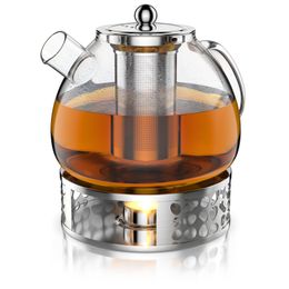 arendo Teekanne aus Borosilikatglas, 1,5 l, herausnehmbares Edelstahlsieb und Edelstahl-St&ouml;vchen, f&uuml;r losen Tee und Kaltaufg&uuml;sse