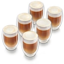 arendo Thermogl&auml;ser 6er-Set, je 350 ml, doppelwandiges Borosilikatglas, ohne Henkel, f&uuml;r Kaffee und Tee, sp&uuml;lmaschinen- und mikrowellengeeignet
