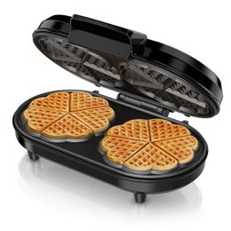 arendo Doppel-Waffeleisen f&uuml;r 2 Herzwaffeln, 1000 W, stufenloser Br&auml;unungsregler, Antihaftbeschichtung und Kontrollleuchten
