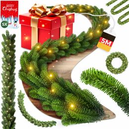 Kesser&reg; Weihnachtsgirlande mit LED &ndash; 5 m oder 10 m, 100&ndash;200 LEDs, IP44, naturgr&uuml;n, mit Schnee-Effekt je nach Modell, f&uuml;r Outdoor & Indoor, mit Fernbedienung & Weihnachtsdeko je nach Variante