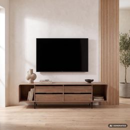 FineBuy TV Board 85 Zoll Lowboard Fernsehschrank Massivholz 180cm Schubladen Handmade
