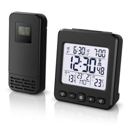 BEARWARE, Funkwecker mit Temperaturanzeige, Au&szlig;ensensor, 2 Alarme, Datum, schwarz