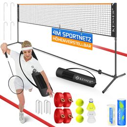 Kesser&reg; Badmintonnetz, Tennisnetz 300cm 400cm 500 cm Federballnetz 3-Fach-H&ouml;henverstellbar, Set bestehend aus Netz, 3x Feder- & Tennisball, stabilem Eisen-Gestell, Transporttasche, Indoor & Outdoor