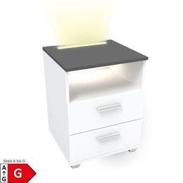 Mila - Nachtkonsole Nachttisch mit integriertem LED Licht, dimmbar Farbe: Antrahzit