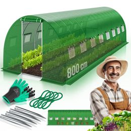 Kesser&reg; Folien-Gew&auml;chshaus Stabil mit Fenstern mit Moskitonetz & T&uuml;r Gartentunnel mit Rahmen aus verzinktem Stahl Folientunnel 170g/m&sup2; inkl. Erdanker Handschuhen & Seilen