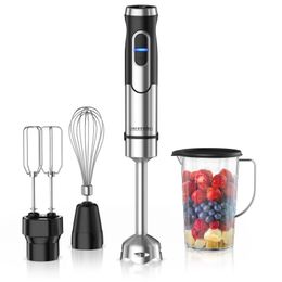 arendo Stabmixer-Set mit 1500-W-DC-Motor, 12 Stufen, Turbotaste, Schneebesen, Doppelquirl und 800-ml-Messbecher mit Deckel