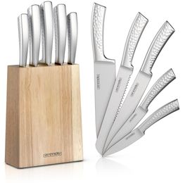 arendo Messerblock, 5-teilig mit Messern aus Edelstahl, Holzblock, ergonomische Griffe, schwarz/silberfarben