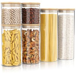 arendo Vorratsgl&auml;ser aus Borosilikatglas, rund, 6er-Set mit je 2 x 0,785/1,57/2,2 l, Bambusdeckel und luftdichter Silikondichtung