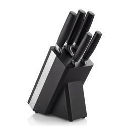 arendo Messerblock, 5-teilig mit Holzblock & Messern aus Edelstahl, ergonomische Griffe, schwarz