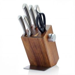 arendo Messerblock, 6-teilig mit Holzblock & Edelstahl Messern, inkl. Sch&auml;rfer und Schere, nan