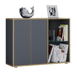 Vcm Holz Kommode, Sideboard mit Dreht&uuml;ren und Glasboden, B&uuml;rom&ouml;bel, H. 74 x B. 100 x T. 33 cm - Salia