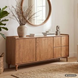 FineBuy Sideboard Mango Massivholz 160cm Anrichte Kommode 3 T&uuml;ren Holzkommode Handmade