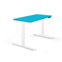 Schaff Schreibtisch elektrisch h&ouml;henverstellbar REC 120x60cm, Tischplatte Blau mit Gestell Weiss120x60