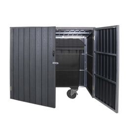 M&uuml;lltonnenverkleidung MCW-J29, M&uuml;lltonnenbox f&uuml;r M&uuml;llcontainer 660-1100L, WPC Metall 172x213x160cm ~ grau