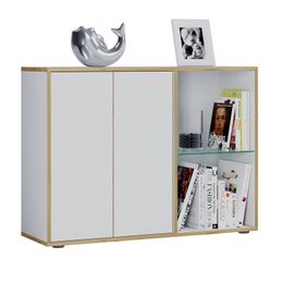 Vcm Holz Kommode, Sideboard mit Dreht&uuml;ren und Glasboden, B&uuml;rom&ouml;bel, H. 74 x B. 100 x T. 33 cm - Salia
