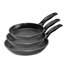 Stoneline Pfannenset 3 teilig, 20/24/28 cm, Antihaft beschichtete Pfanne mit echten Steinpartikeln, Pfanne Induktion und backofengeeignet, grau, zum &Ouml;l und Fett freiem Braten