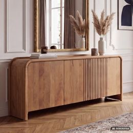 FineBuy Sideboard Mango Massivholz 160cm Anrichte Kommode 3 T&uuml;ren Holzkommode Handmade