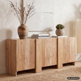 FineBuy Sideboard Akazie Massivholz 165cm Anrichte Kommode 3 T&uuml;ren Wohnzimmer Handmade