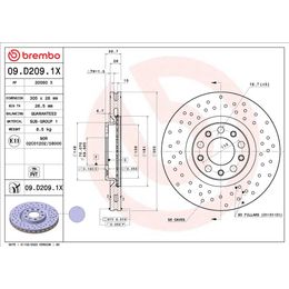 Brembo Bremsscheibe 09.D209.1X 305mm 28mm f&uuml;r JEEP (GAC FCA) Fiat
