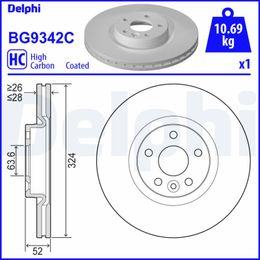 DELPHI Bremsscheibe bg9342c 324mm 28mm f&uuml;r Volvo ASIA