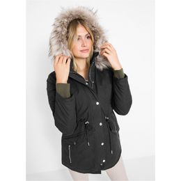 bonprix Warmer Parka gef&uuml;ttert, schwarz, Gr.36, Sch&ouml;ner gef&uuml;tterter Parka mit Kapuze und abnehmbaren Kunstfell, 65% Baumwolle