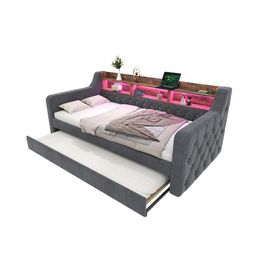 Wishdor Schlafsofa, Dunkelgrau, Holzwerkstoff, Textil, Metall, Rechteckig, 90x190 cm, Schlafzimmer, Betten, Polsterbetten