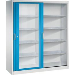 C + P Schiebet&uuml;ren-Werkzeugschrank Acurado, mit Sichtfenster, B 1600 x T 500 x H 1950 mm, lichtgrau/lichtblau