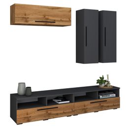Vcm TV M&ouml;bel Wohnwand mit ausreichend Stauraum Anbauwand Ma&szlig;e H. 200 x B. 190 x T. 40 cm Fernseh M&ouml;bel &ndash; Arila XL