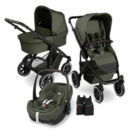 ABC Design Kinderwagenset Salsa 5 Air - All In One Set Maxi Cosi, Wei&szlig;, Olivgr&uuml;n, Textil, 5-teilig, 63x118x95.5 cm, EN 1888, UV 50+, Reach, ECE R 129 i-Size, Feststellbremse, Fu&szlig;st&uuml;tze abklappbar, Federung, Verdeckung abnehmbar, 5-Punkte-Gurt, Doppelbremse, Griff in Lederoptik, Transportsicherung, Sitz umsetzbar, abnehmbarer Schutzb&uuml;gel, Teleskopgriff,abnehmbarer und waschbarer Bezug, ergonomische