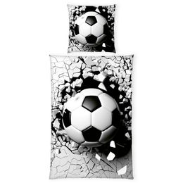 Herding Jugendbettw&auml;sche, Schwarz, Wei&szlig;, Textil, Fu&szlig;ball, 135x200 cm, Oeko-Tex&reg; Standard 100, pflegeleicht, hautfreundlich, schadstoffgepr&uuml;ft, Schlaftextilien, Bettw&auml;sche, Kinderbettw&auml;sche