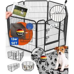 PfotenWunder&reg; Welpenlaufstall 12-teilig, 80*77cm + 1 Hundebett & 1 Trainingsbuch | Welpenauslauf, Hunde-Laufstall faltbar mit T&uuml;r, Tierlaufstall indoor outdoor wetterfest