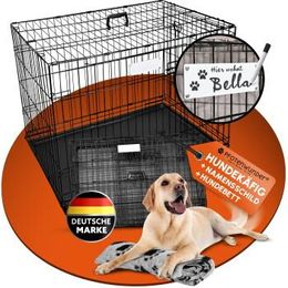 PfotenWunder&reg; Hundek&auml;fig klappbar 90*60*67cm, Hundetransportk&auml;fig mit 2 T&uuml;ren + 1 Hundebett & 1 Trainingsbuch | Tiertransportbox, Hundetransportbox, Hundebox Auto, Drahtk&auml;fig faltbar mit Bodenschale