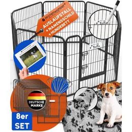 PfotenWunder&reg; Welpenlaufstall 8-teilig, 80cm breit, 2x2m + 1 Hundebett & 1 Trainingsbuch | Welpenauslauf, Hunde-Laufstall faltbar mit T&uuml;r, Tierlaufstall indoor outdoor wetterfest